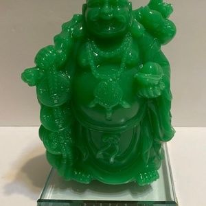 Art | Chinese Wealth Money Happy Laugh Green Buddha Carrying Coins ...